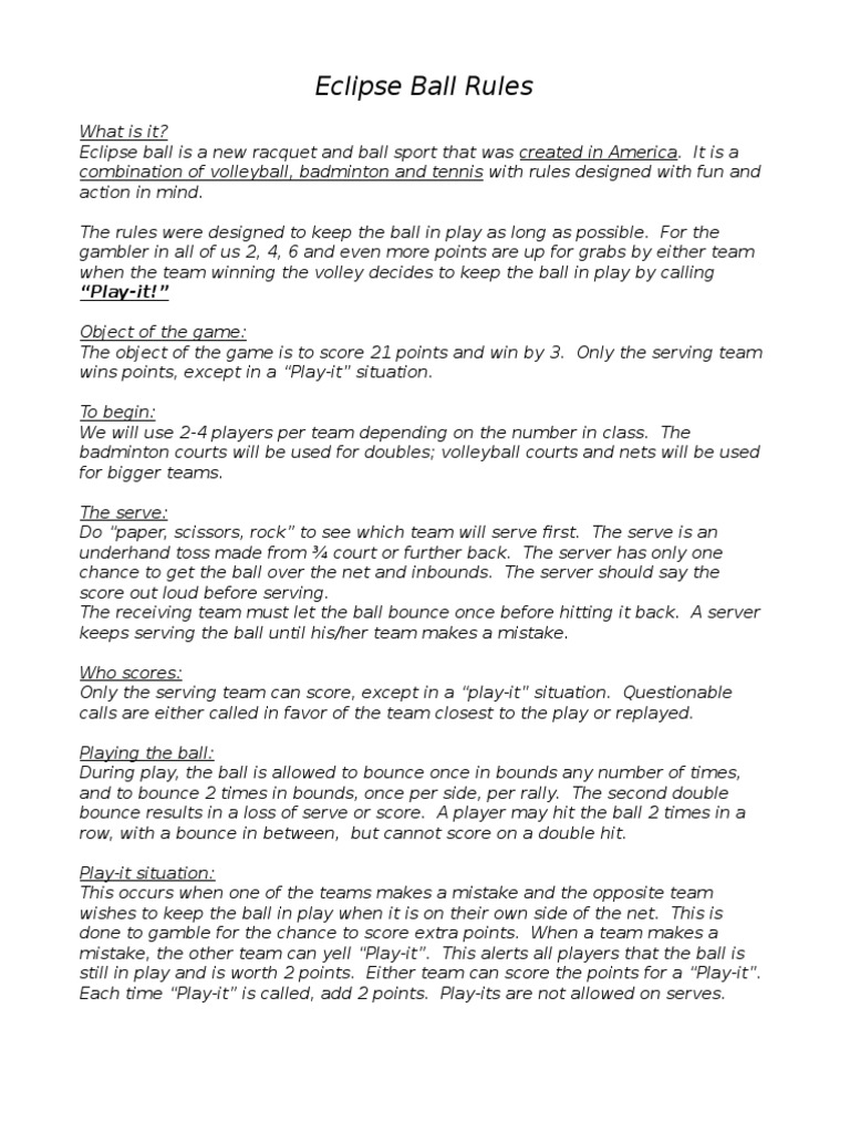 Eclipse Ball Rules | PDF | Volleyball | Ball Games