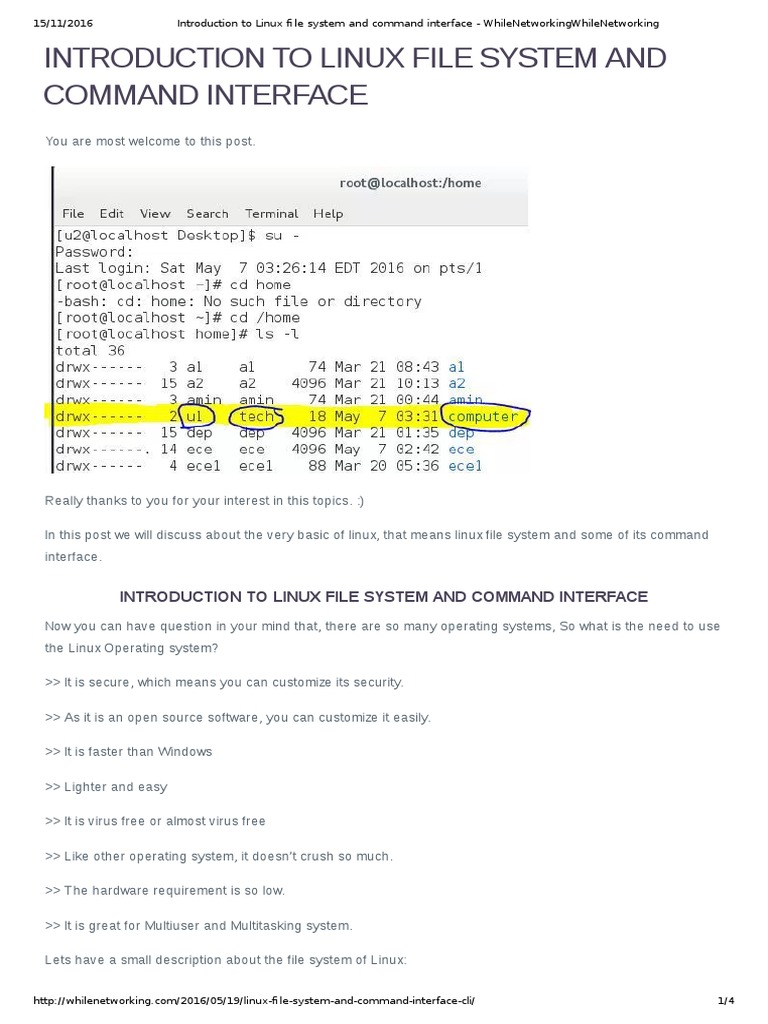 Introduction To Linux File System and Command Interface - WhileNetworkingWhileNetworking | PDF ...