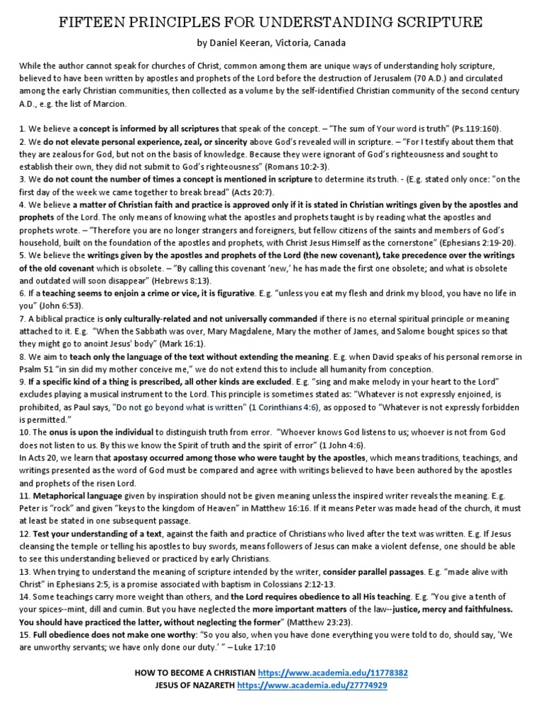 Fifteen Principles For Understanding Scripture | PDF | Eucharist | Baptism