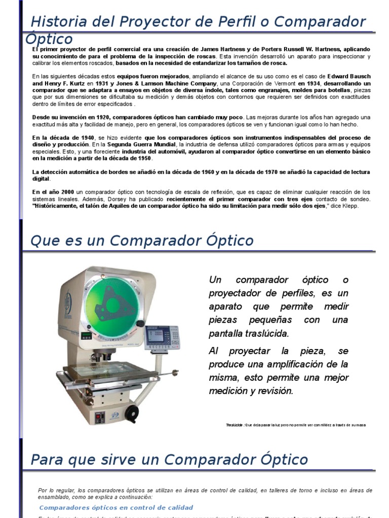 Historia y Función del Comparador Óptico | PDF | Tornillo | Óptica