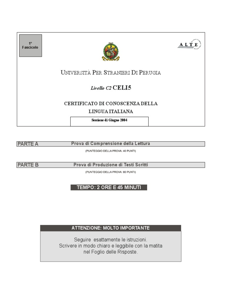Celi 5 Past Paper Giugno 2004 PDF | PDF