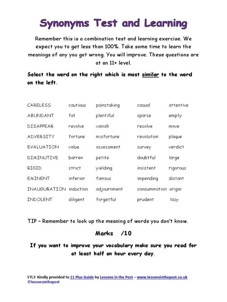 Synonyms Test and Learning 31 | PDF