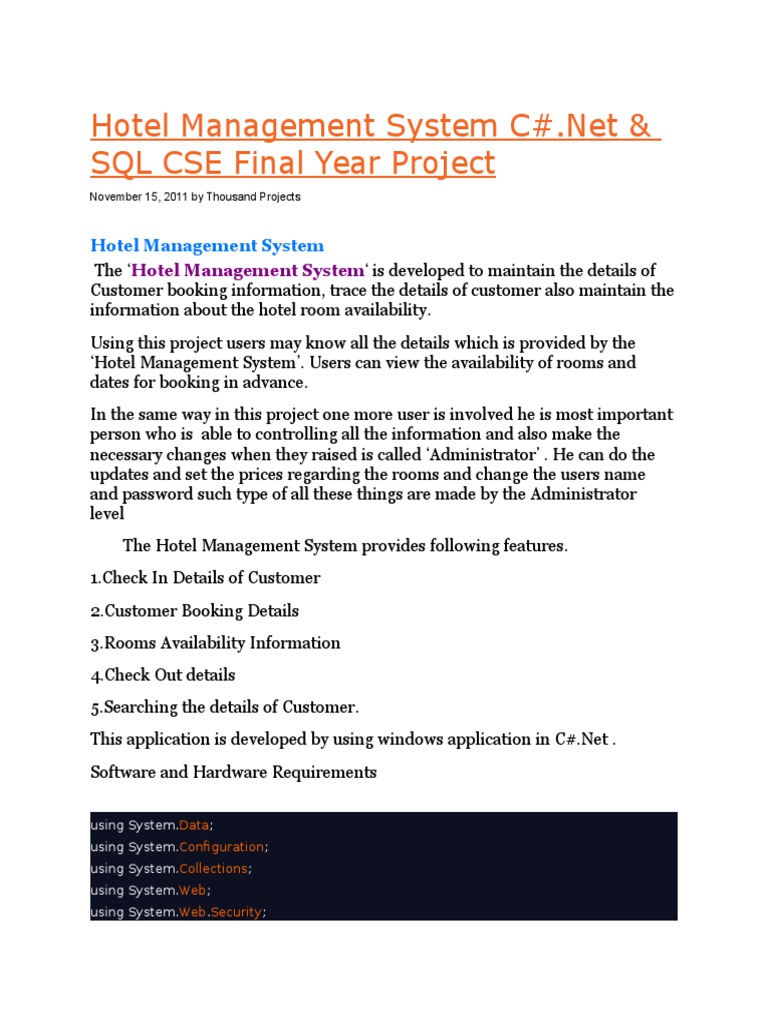Hotel Management System C | PDF | Application Software | World Wide Web