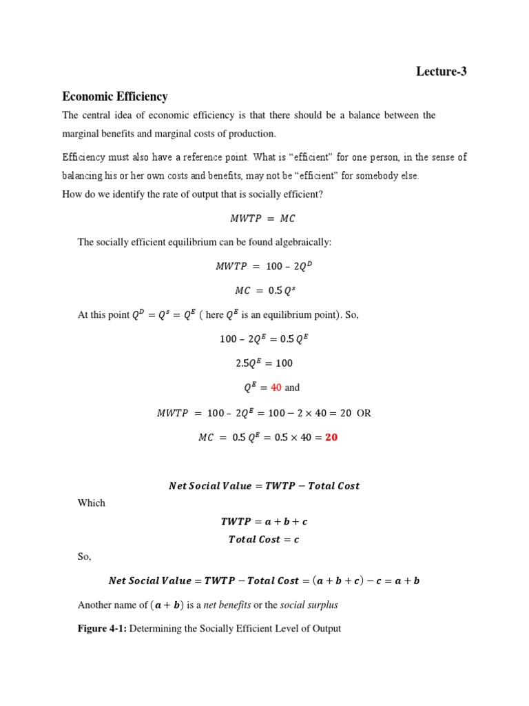 Lecture-3 Economic Efficiency: Figure 4-1: Determining The Socially Efficient Level of Output ...