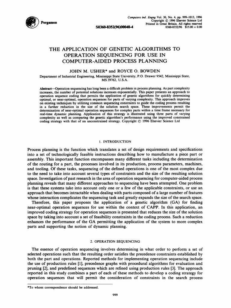 The Application of Genetic Algorithms To Operation Sequencing For Use in Computer-Aided Process ...