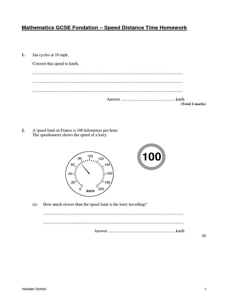 Speed Distance Time Foundation Homework | Download Free PDF | Speed ...