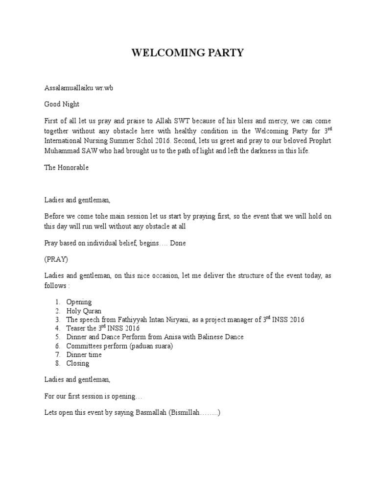 Welcoming Party MC Script 2016 | PDF
