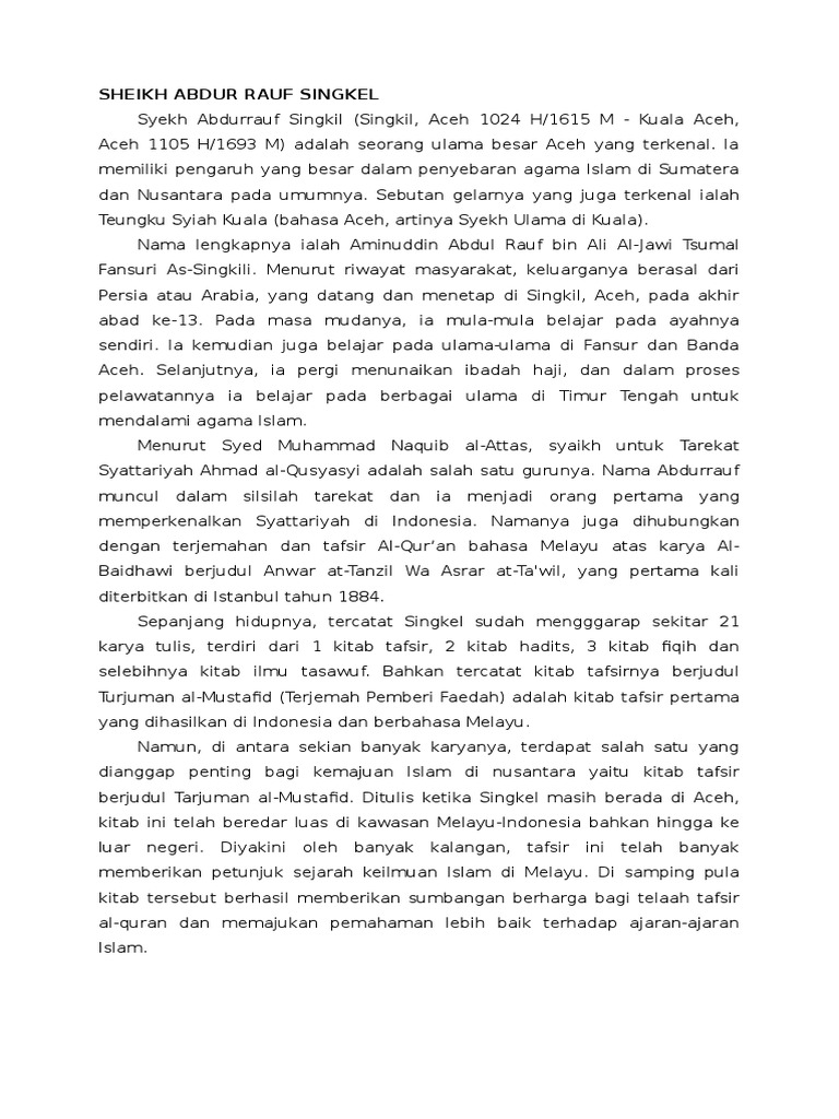 Sheikh Abdur Rauf Singkel | PDF