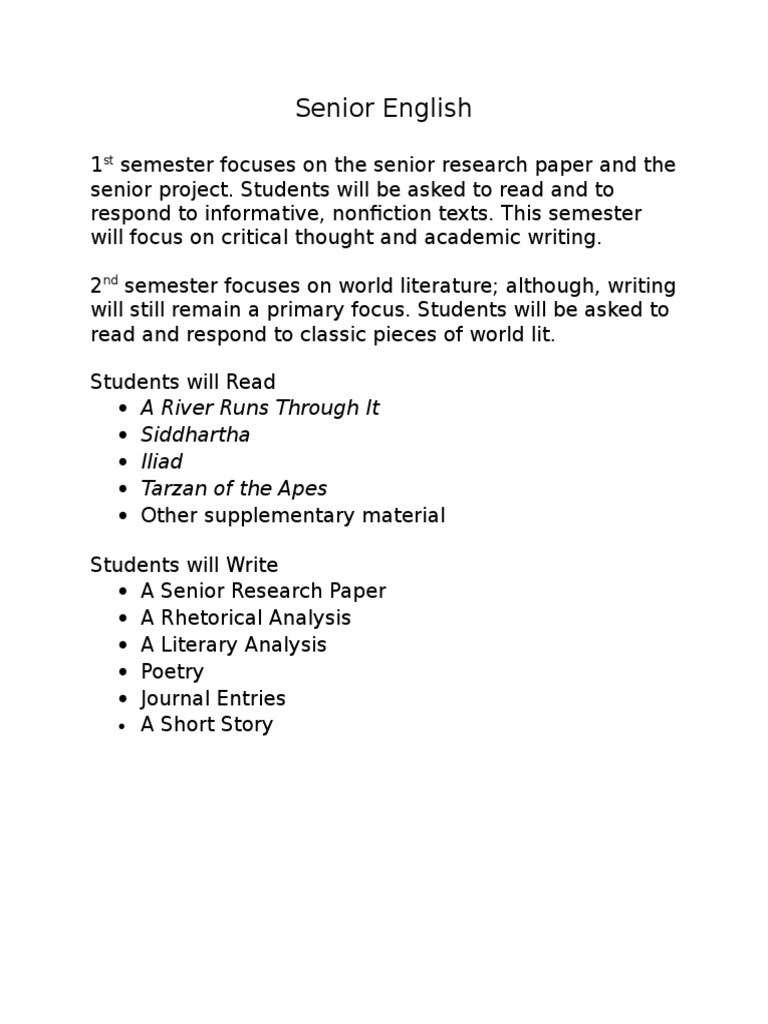 Senior English Curriculum Overview | PDF | Language Arts & Discipline