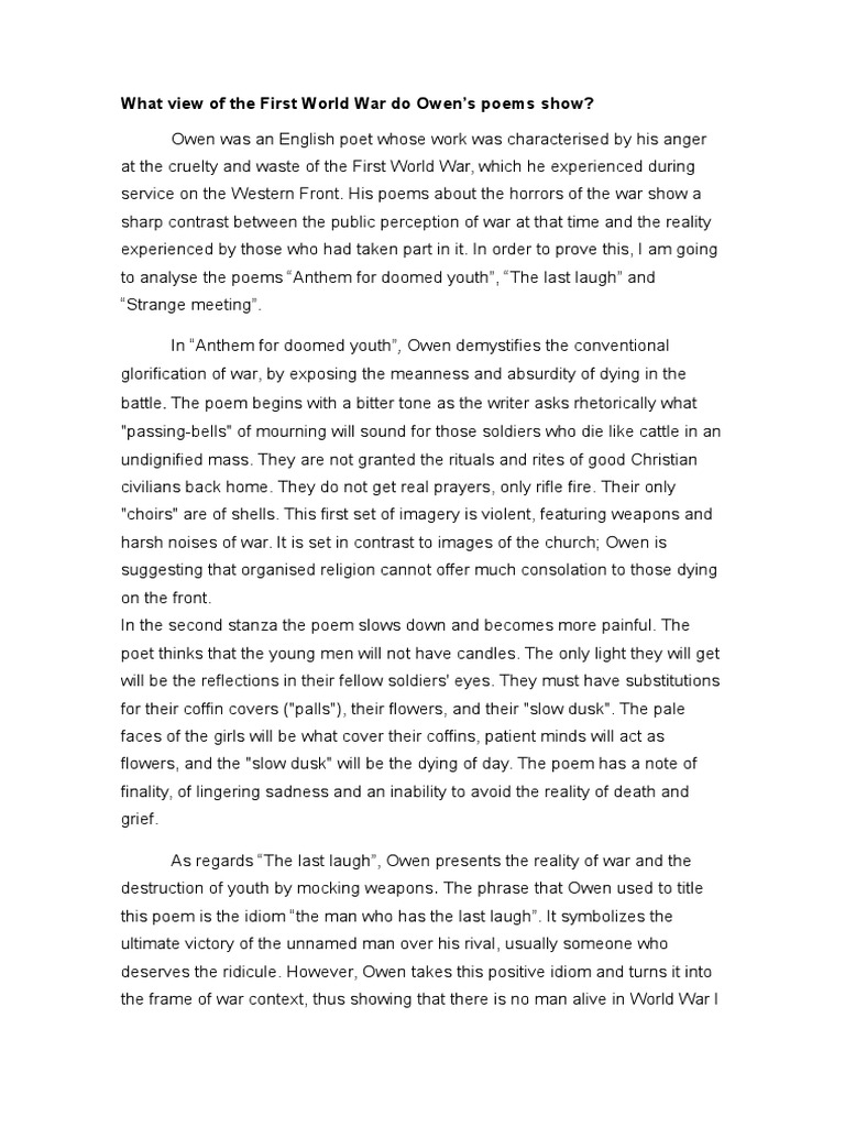 Wilfred Owen's Poems About War. | PDF | Laughter | Poetry