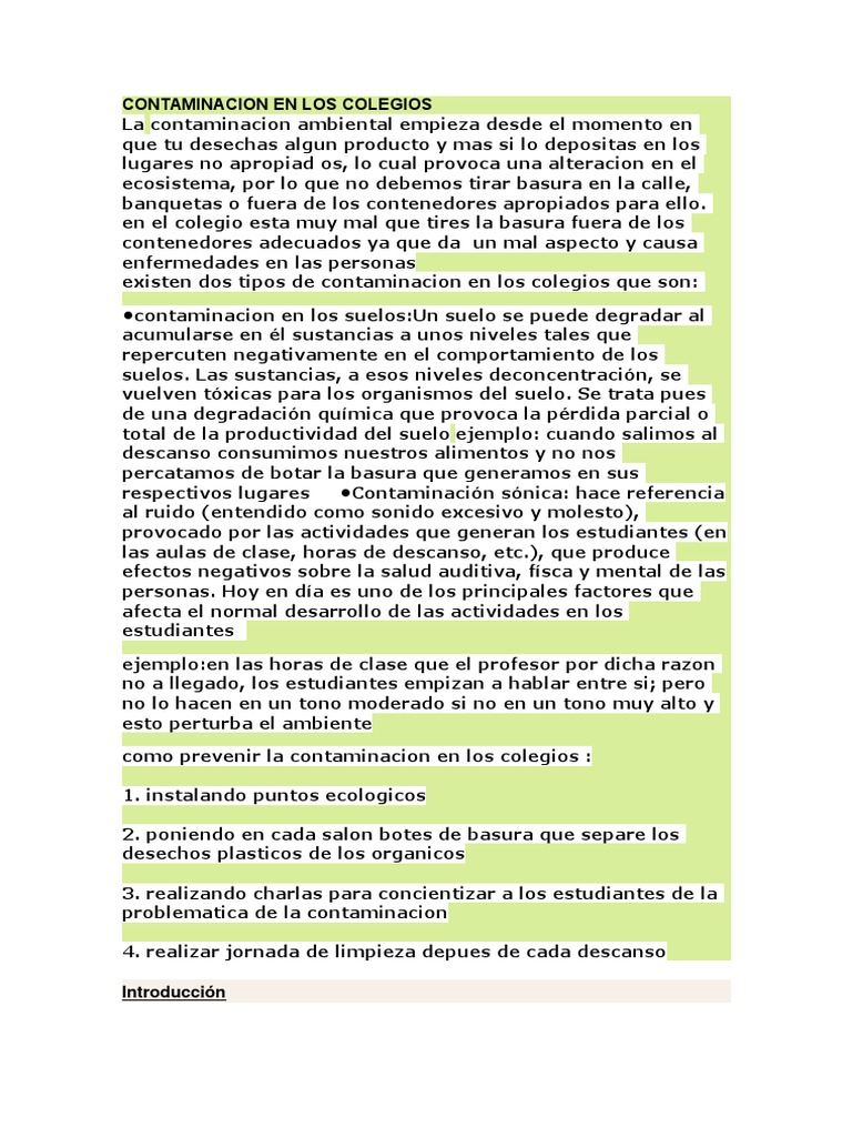 Hoja De Trabajo Sobre La Contaminación Del Agua En La Escuela Secundaria