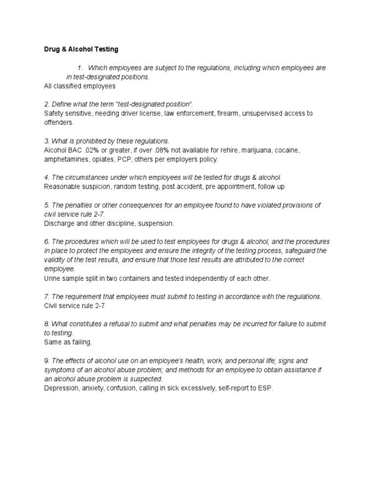 Drug Alcohol Testing | PDF