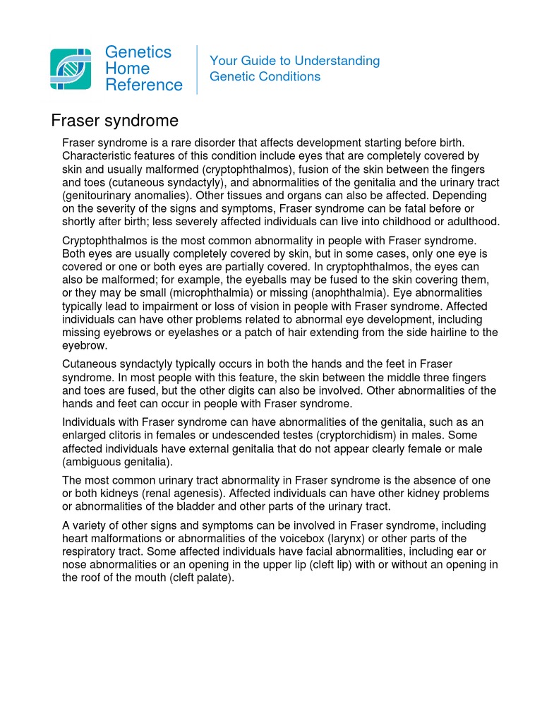 Fraser Syndrome: Genetics Home Reference | PDF | Clinical Medicine ...