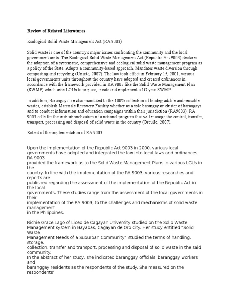 RRL SWM | PDF | Waste Management | Municipal Solid Waste