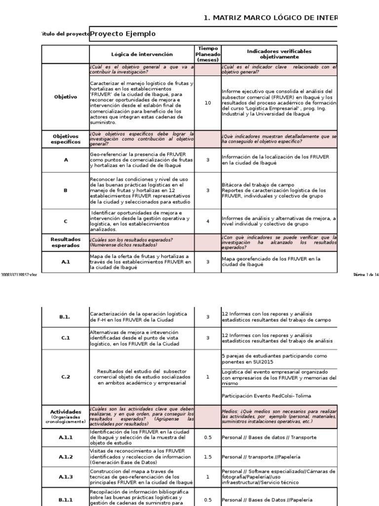 Marco Logico LOGITOL - Ejemplo | PDF | Logística | Presupuesto