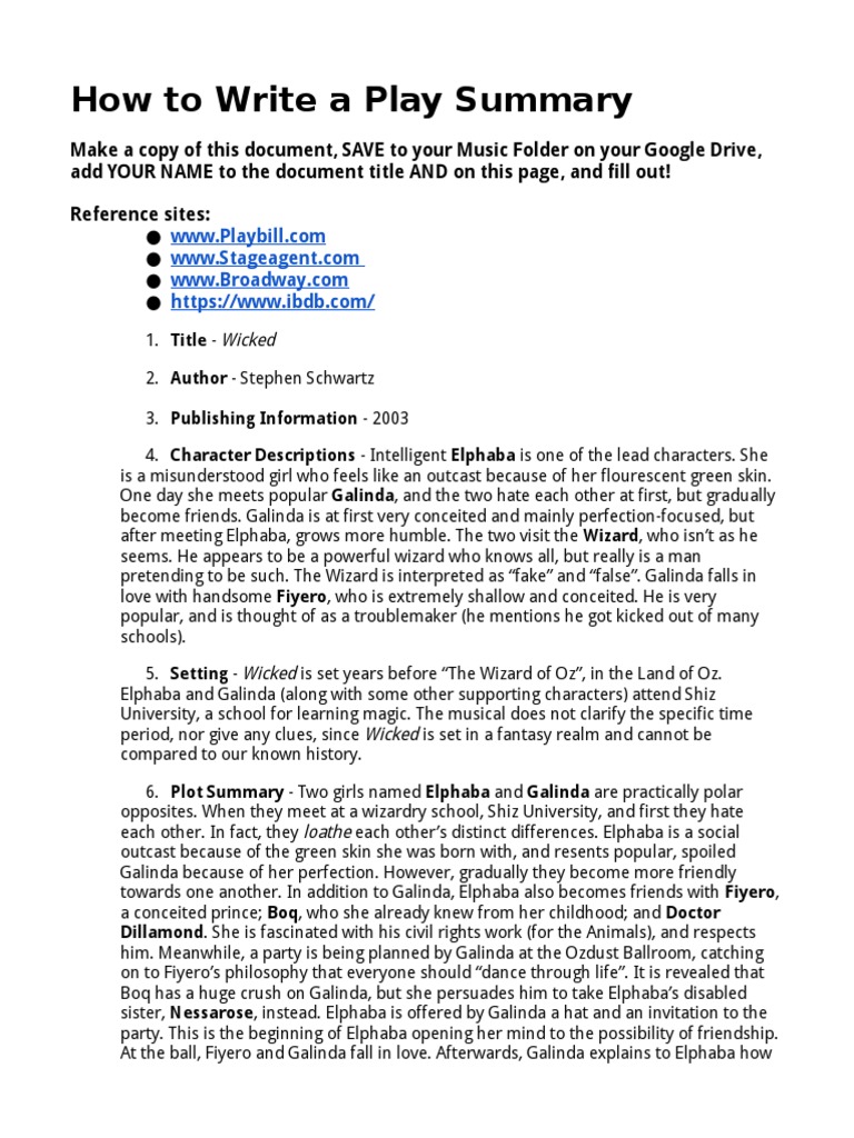 How To Write A Play Summary | PDF | Glinda The Good Witch | Dorothy Gale