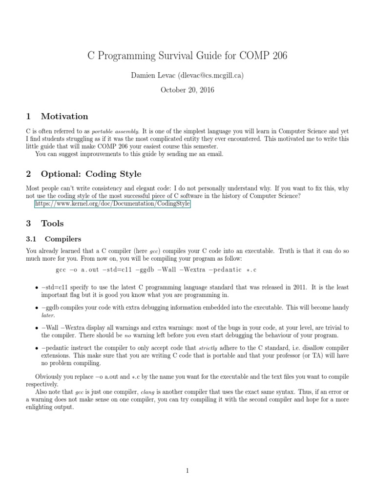 C Programming Survival Guide For COMP 206: 1 Motivation | PDF | C (Programming Language) | Compiler