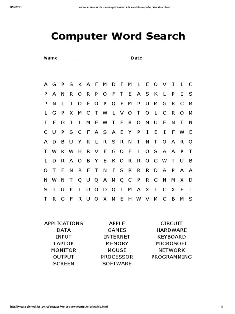 Word Search Basic Computer | PDF