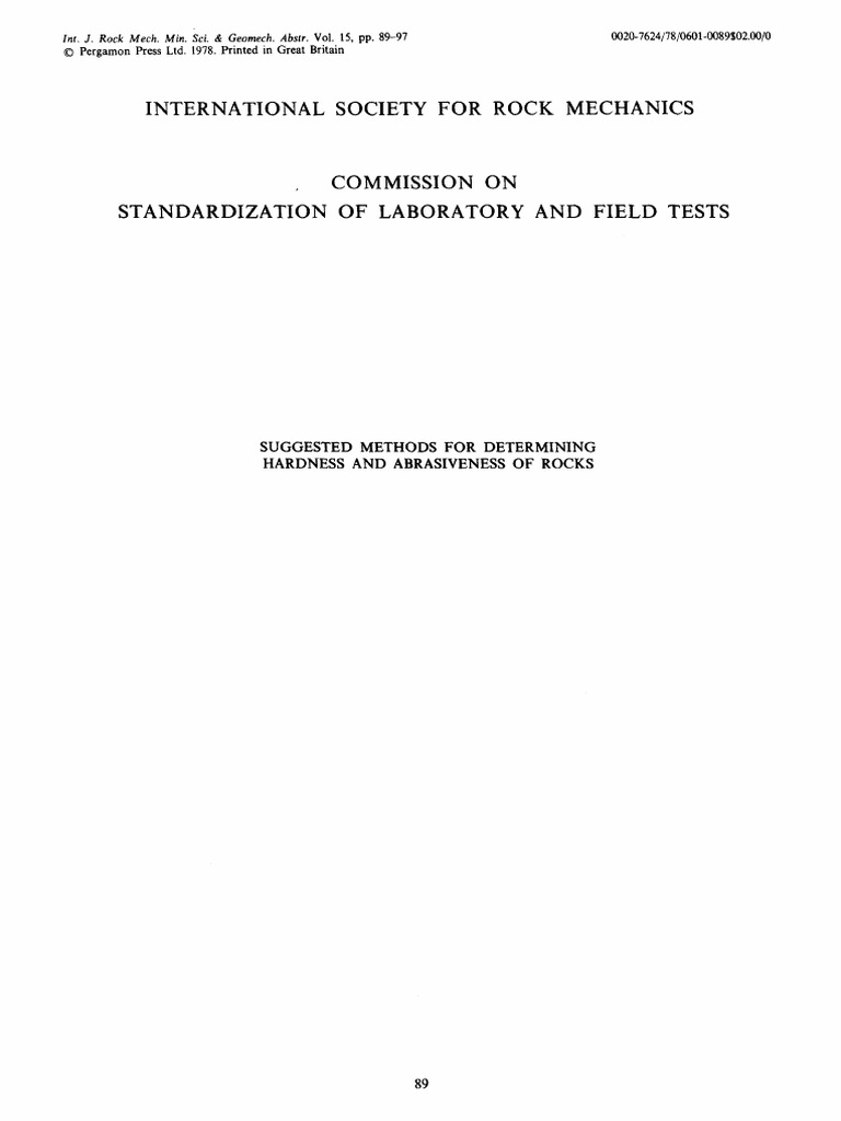Isrm SM Hardness and Abrasiveness of Rock - 1978 | PDF | Wear | Hardness