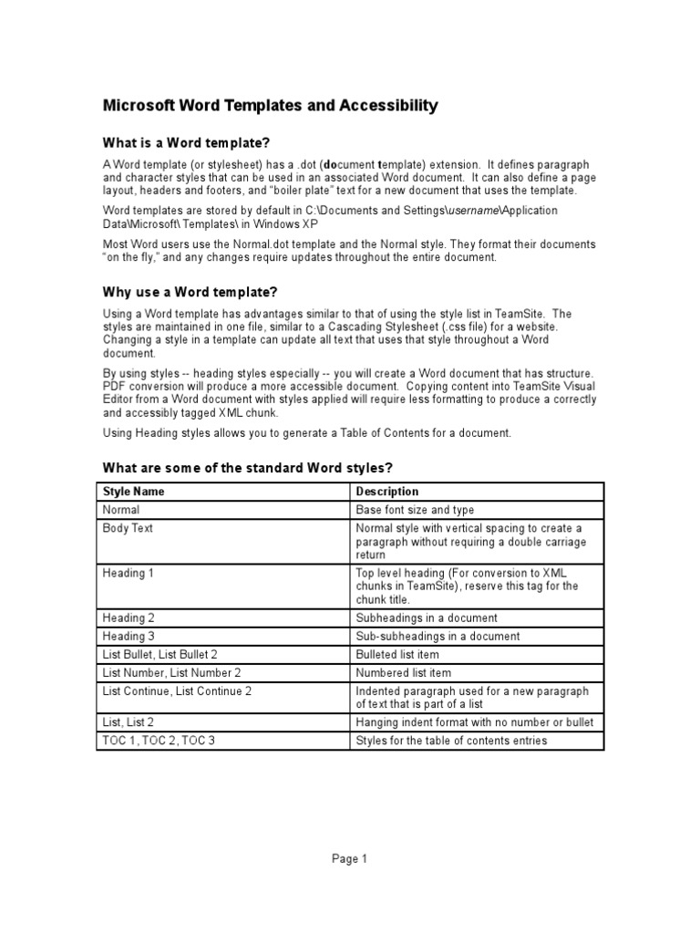 Word Templates For Web Accessibility | PDF | Microsoft Word ...