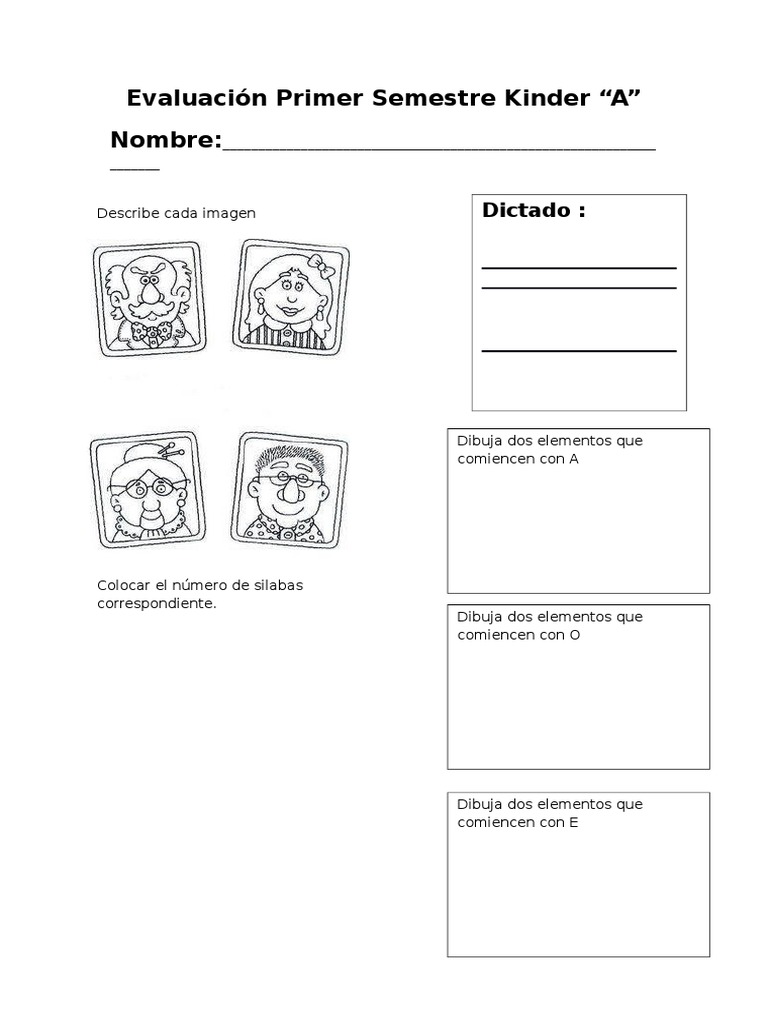 Evaluación Primer Semestre Lenguaje Kinder | PDF