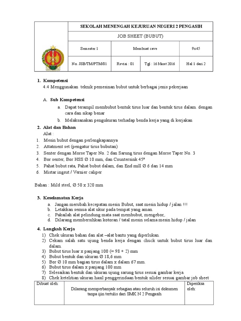 Job Sheet Bubut | PDF