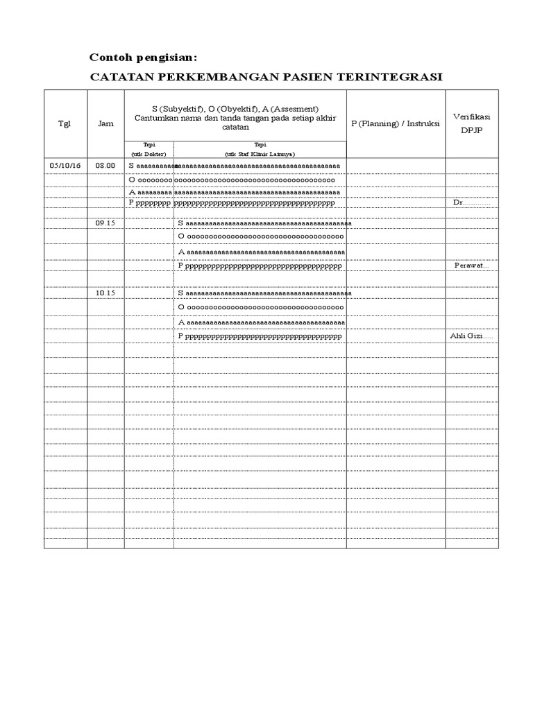 Contoh Pengisian (CPPT) Catatan Perkembangan Pasien Terintegrasi | PDF