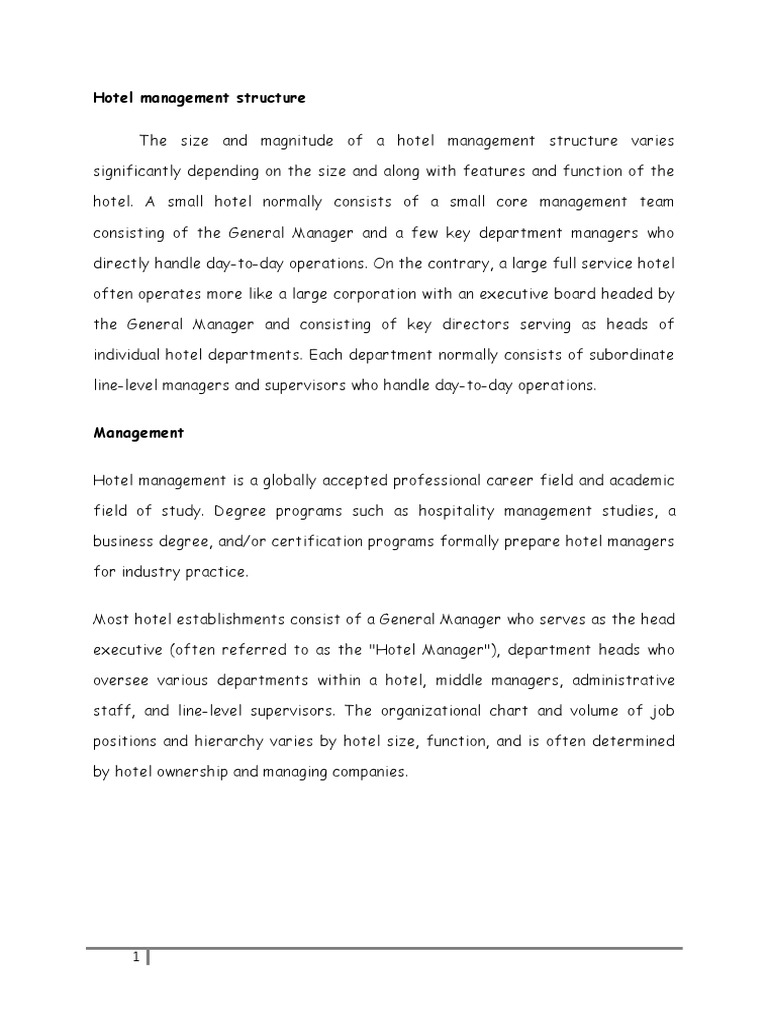 Hotel Management Structure | PDF | Hotel | Service Industries