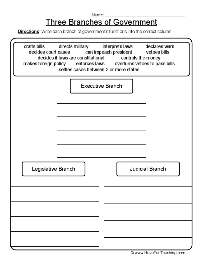 Three Branches of Government Worksheet | PDF | Legal Concepts | Virtue