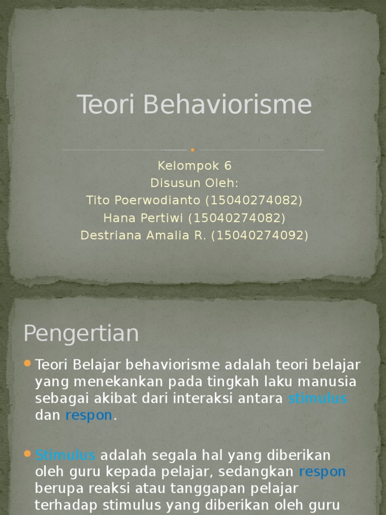Teori Behaviorisme dalam Pembelajaran | PDF | Karier & Perkembangan ...