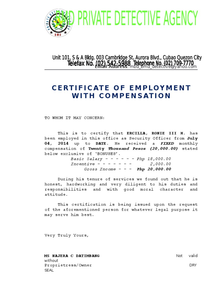 Certificate of Employment with Salary | PDF | Law