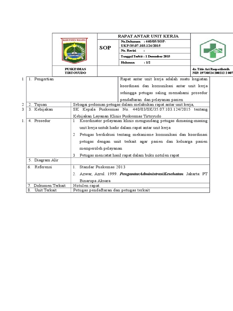 7.1.3.7 SOP Rapat Antar Unit Kerja | PDF