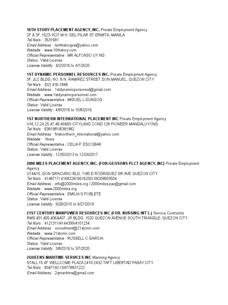 10TH Story Placement Agency | PDF | Manila | Business