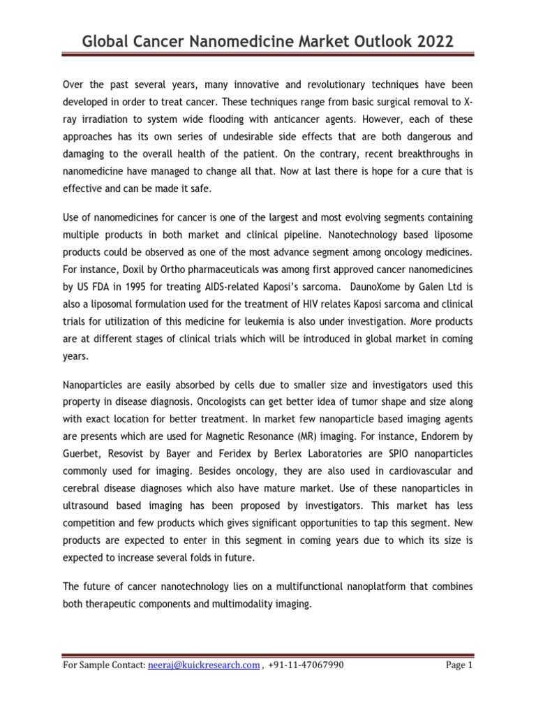 Global Cancer Nanomedicine Market Outlook 2022 | PDF | Nanomedicine ...