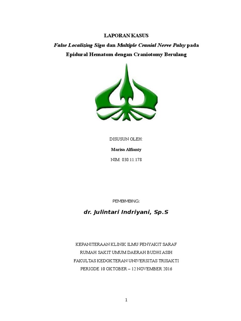 False Localizing Sign Dan Multiple Cranial Nerve Palsy Pada Epidural Hematom Dengan Craniotomy