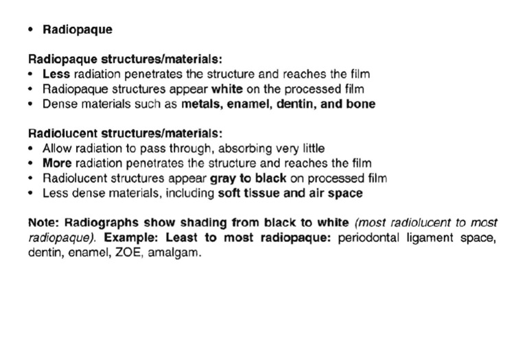 Radiopaque Structures Appear - Dense Materials Such As | PDF