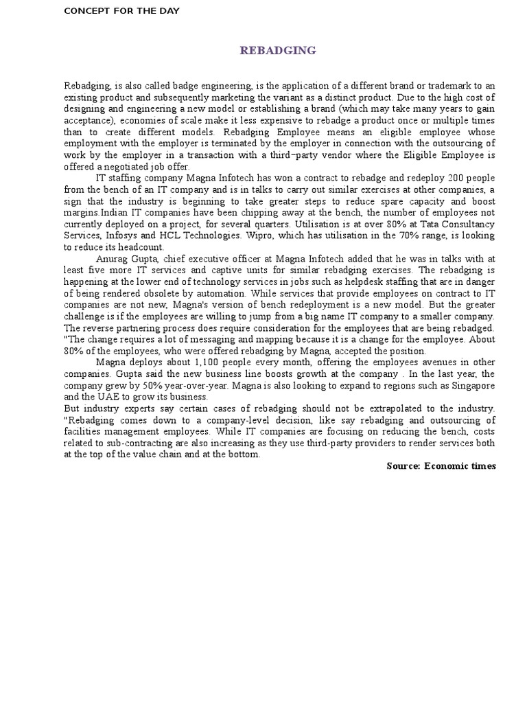 Concept 081 Rebadging | PDF | Outsourcing | Employment