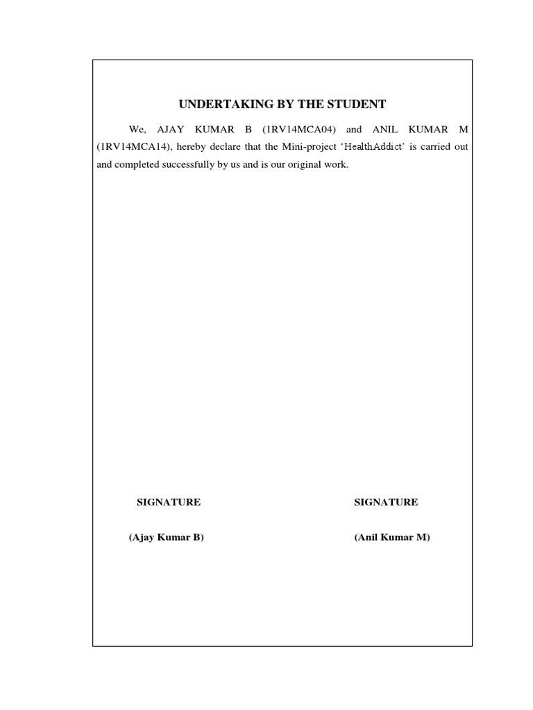 Undertaking by The Student: Signature Signature | Download Free PDF ...