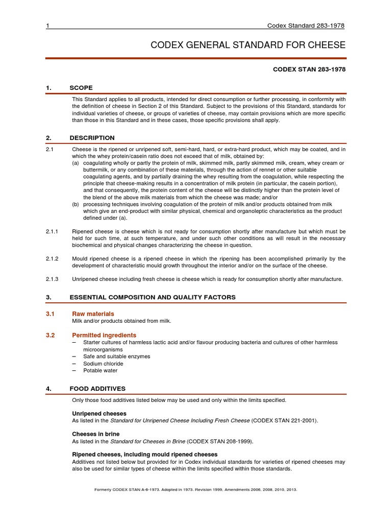 Codex Standard for Cheese 283-1978 | PDF | Cheese | Food And Drink