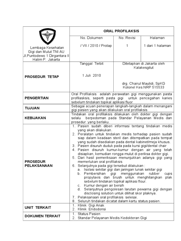 Protap Oral Profilaksis | PDF