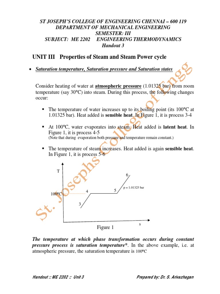 UNIT III Properties of Steam and Steam Power Cycle | PDF | Steam ...