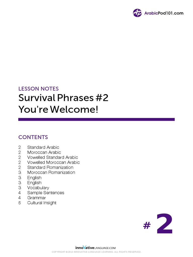 Survival Phrases #2 You're Welcome!: Lesson Notes | PDF | Arabic ...