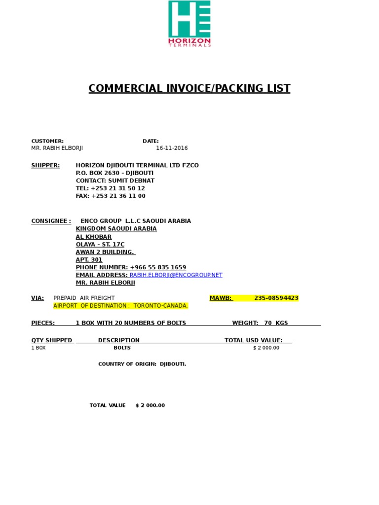 Invoice Invoice-Packing List | PDF
