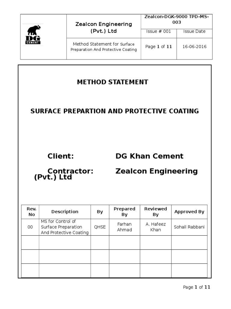 Method Statement For Surface Preparation Prtective Coating | PDF ...
