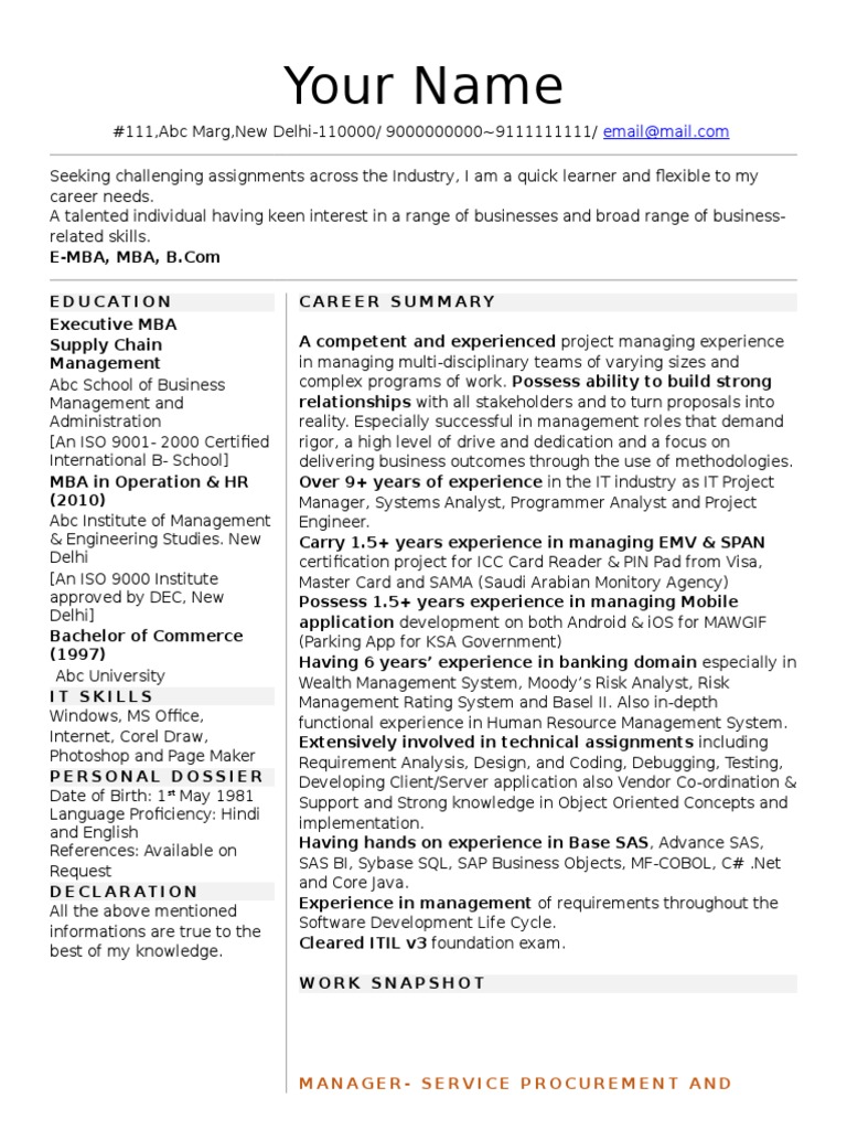 Resume Sample 3 | PDF | Master Of Business Administration | Sas (Software)