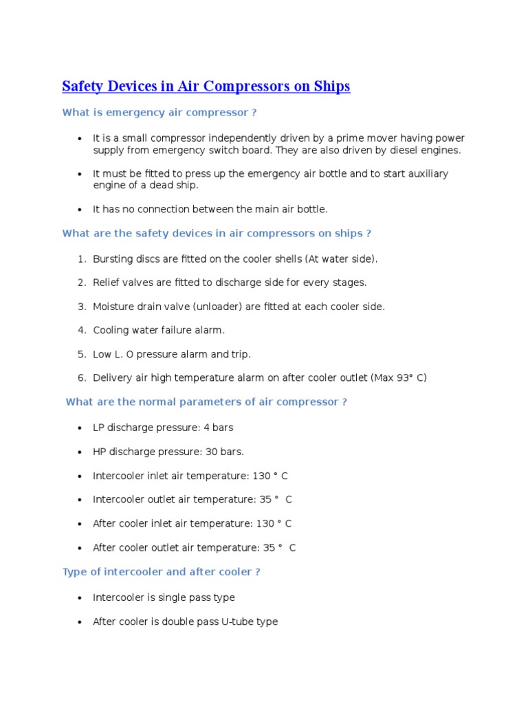 Marine Air Compressor Safety Devices | PDF | Gas Compressor | Pump