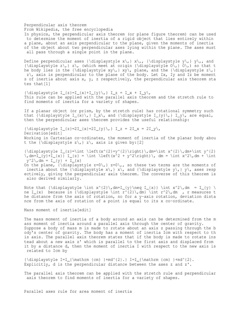 Parallel and Perpendicular Axis Theorem | PDF | Cartesian Coordinate ...
