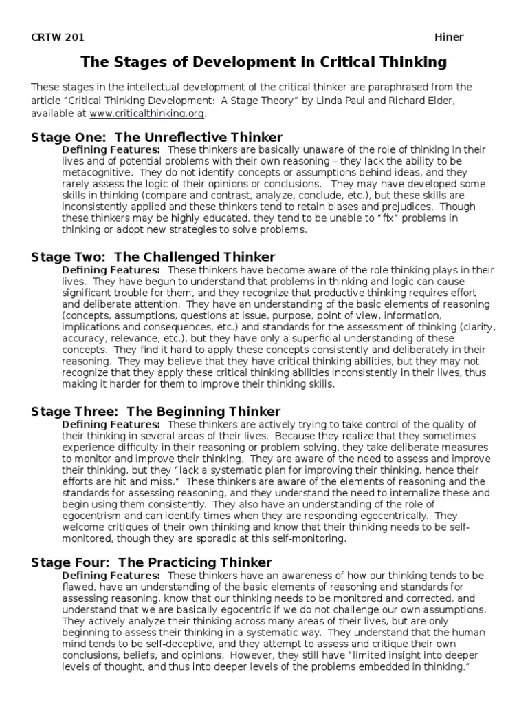 Stages of Critical Thinking Development | PDF | Critical Thinking | Thought
