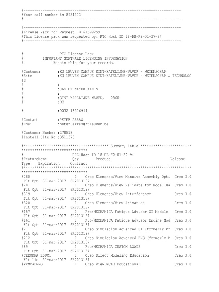 PTC License Pack for KU Leuven Campus Sint-KateLijne-Waver - Wetenschap ...