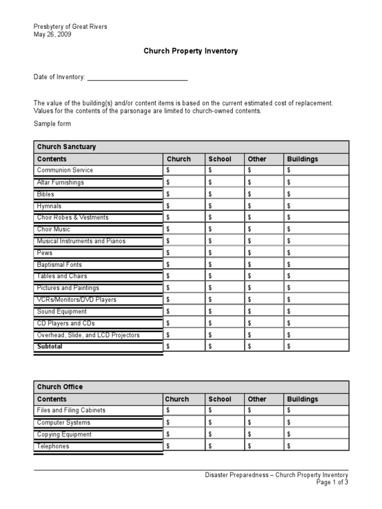 Church Property Inventory | PDF | Home Appliance | Home